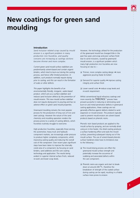 New coatings for green sand moulding - Foseco
