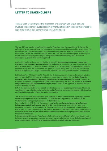 LETTER TO STAKEHOLDERS - Prysmian