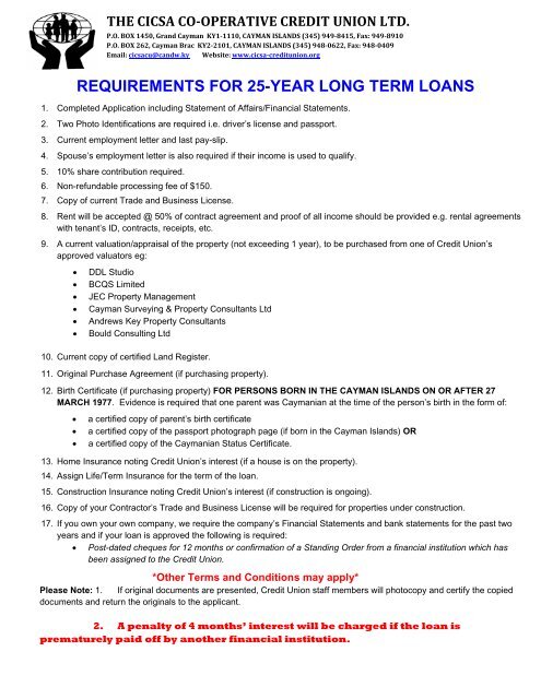 REQUIREMENTS FOR 25-YEAR LONG TERM LOANS - Credit Union