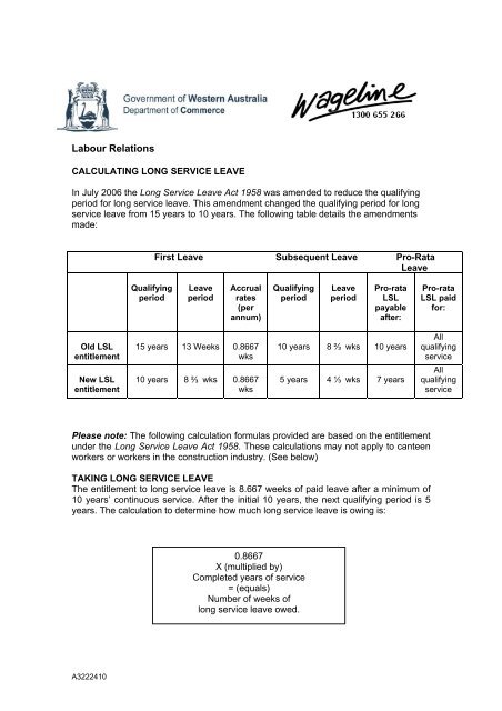 Labour relations calculating long service leave