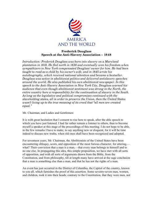 Frederick Douglass Speech at the Anti-Slavery Association – 1848 ...