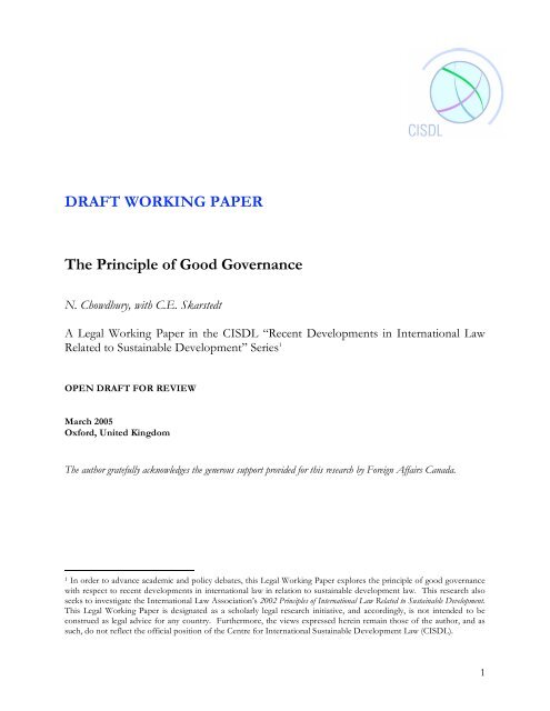 DRAFT WORKING PAPER The Principle of Good Governance