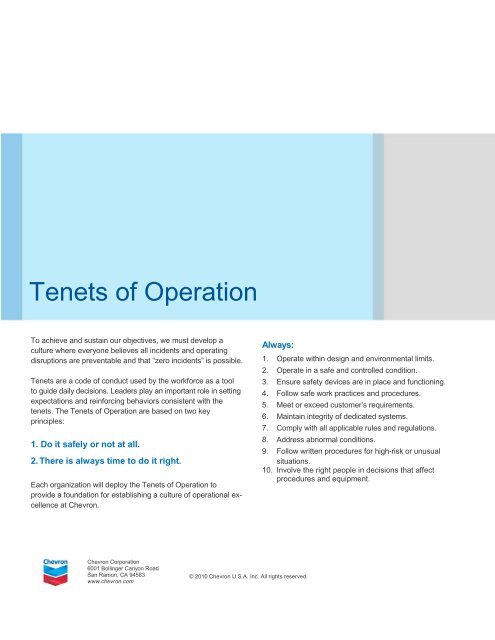 Tenets of Operation To ac