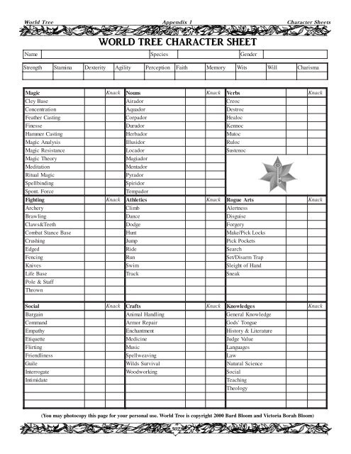 WORLD TREE CHARACTER SHEET - RPG Sheets
