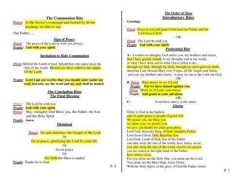 The Communion Rite Introductory Rites - Christ the King Parish