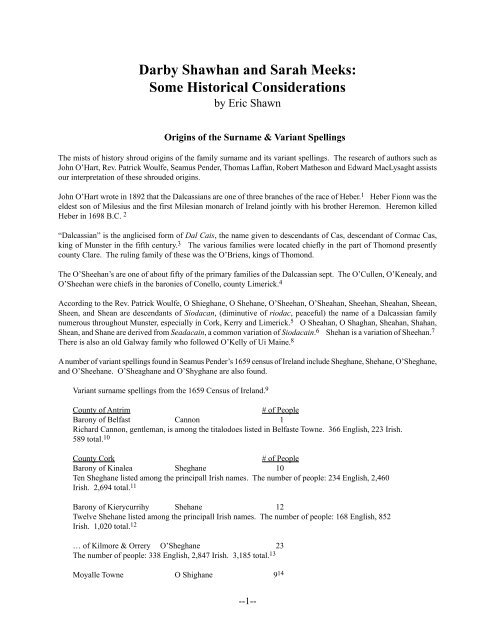 Darby Shawhan and Sarah Meeks: Some Historical Considerations