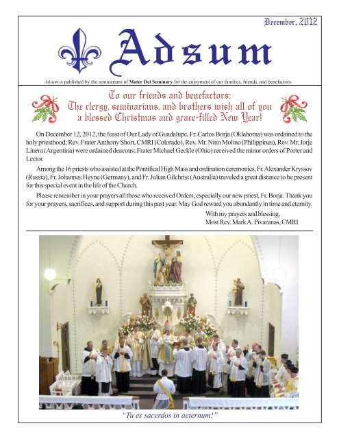 To our friends and benefactors: The clergy, seminarians, and ... - CMRI