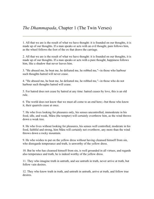 The Dhammapada, Chapter 1 (The Twin Verses)