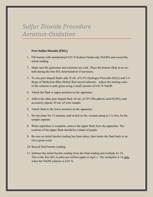 Sulfur Dioxide Procedure Aeration-Oxidation