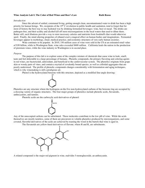 Wine Analysis Lab I: The Color of Red Wines and Beer's Law Ruth ...