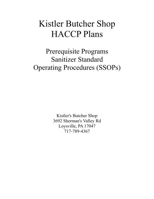 Kistler Butcher Shop HACCP Plans