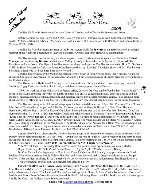 All About Carollyn Devore - DeVore Talent