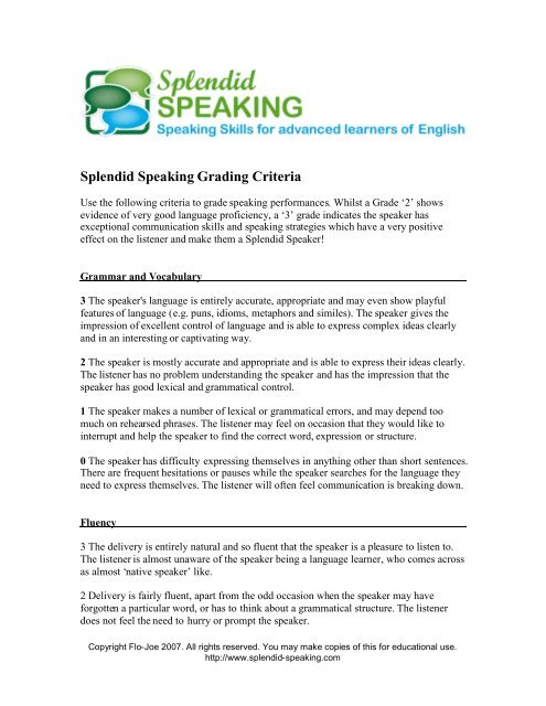 Splendid Speaking Grading Criteria