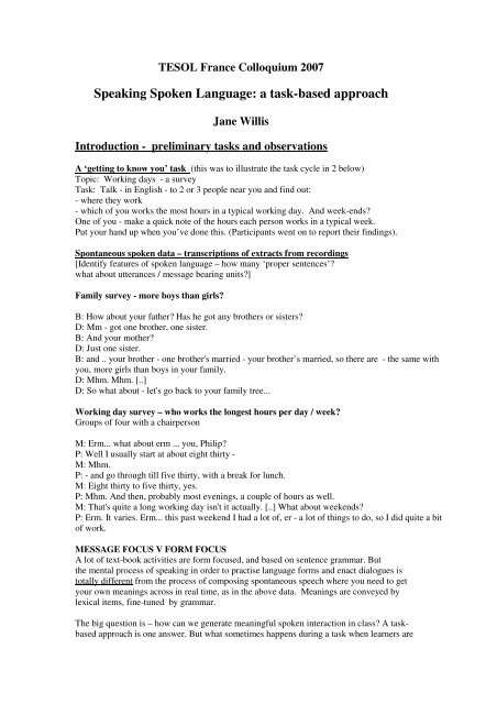 Speaking Spoken Language: a task-based approach - TESOL France