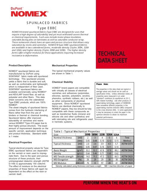 Spunlaced Fabrics Data Sheet - DuPont