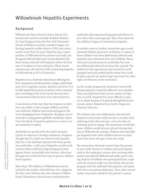 Master 5.4 - Willowbrook Hepatitis Experiments - NIH Office of ...