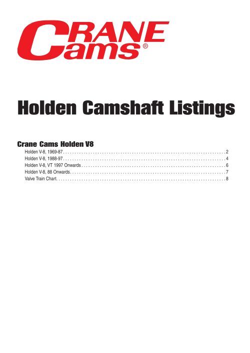Holden Camshaft Listings - Crane Cams Australia