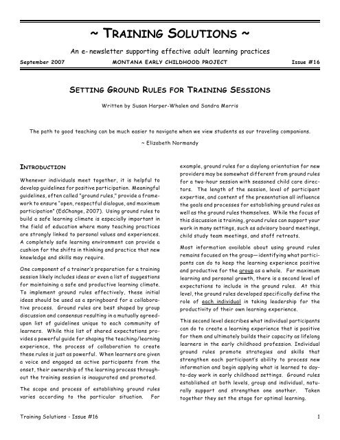 Issue #16-Setting Ground Rules for Training Sessions - Early ...