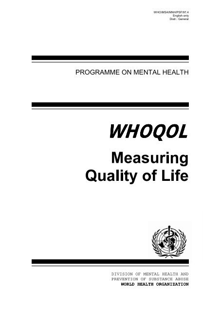 WHOQOL:Measuring Quality of Life - World Health Organization