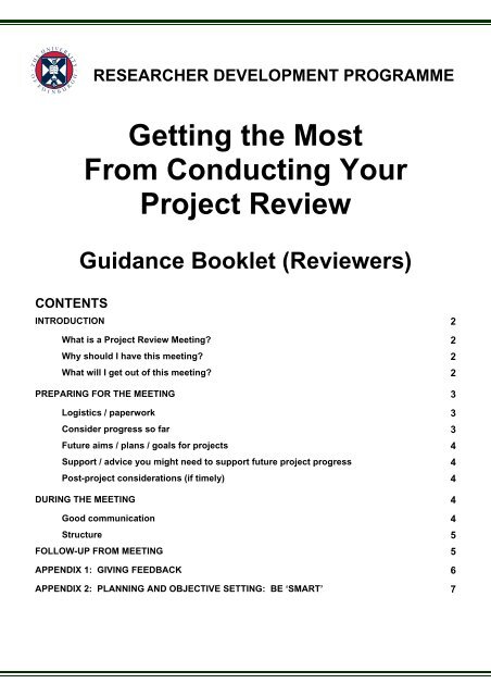 Getting the Most from Conducting Your Project Review (Reviewers)