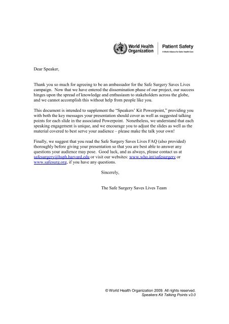 Dear Speaker, Thank you so much for agreeing - World Health ...