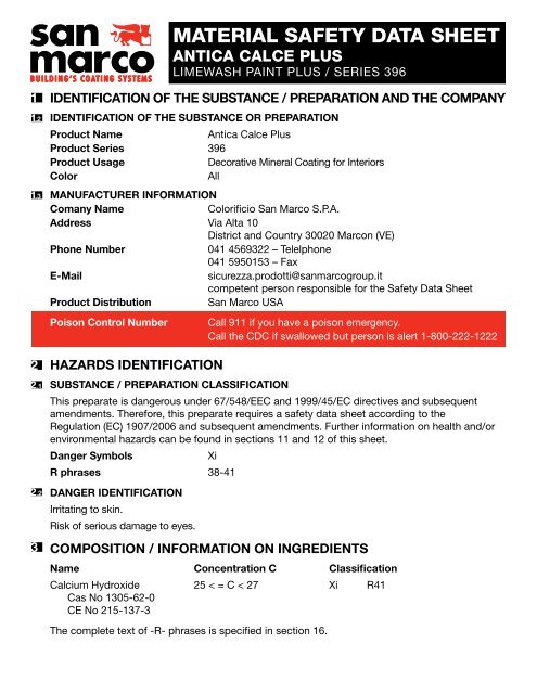 MATERIAL SAFETY DATA SHEET - San-marcousa.com
