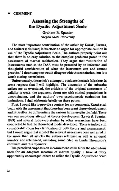 Assessing the Strengths of the Dyadic Adjustment Scale