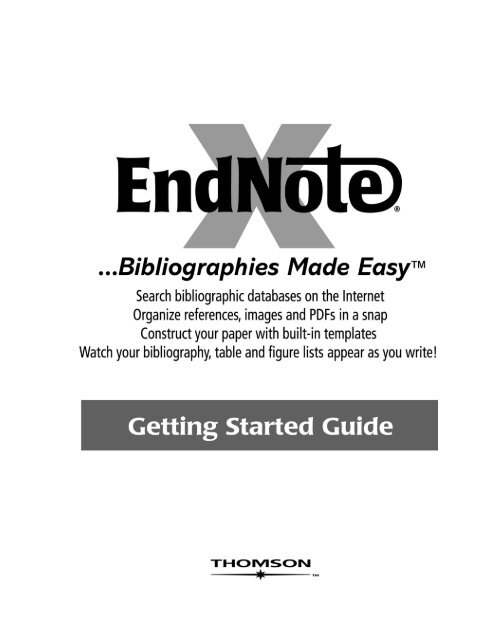 EndNote X Getting Started Guide (Macintosh and Windows)