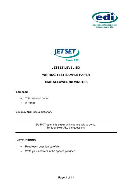 jetset level six writing test sample paper time allowed ... - LCCI Croatia