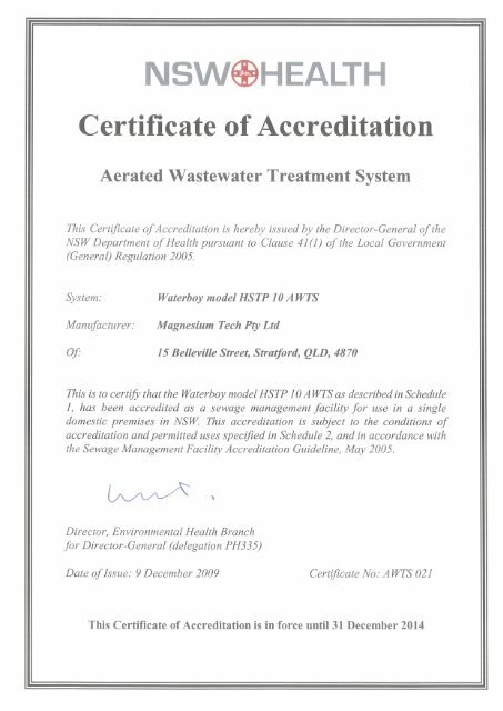 Waterboy HSTP Model 10 - one tank system for - NSW Health