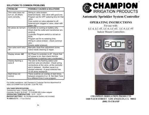 "WATER CHAMP" Automatic Sprinkler System Controller