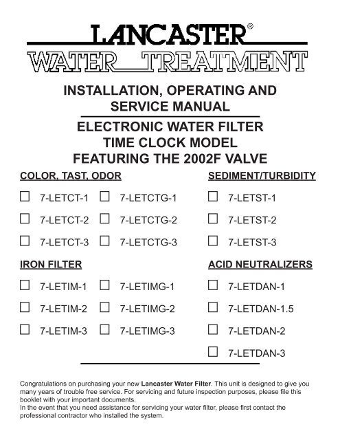ELECTRONIC WATER FILTER TIME CLOCK MODEL FEATURING ...