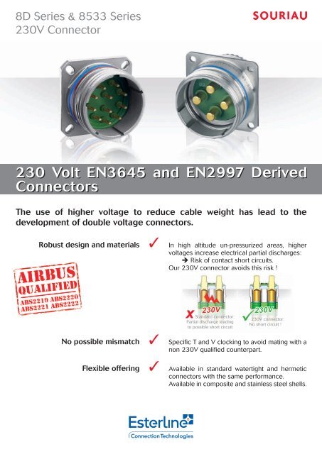 230 Volt EN3645 and EN2997 Derived Connectors - Souriau