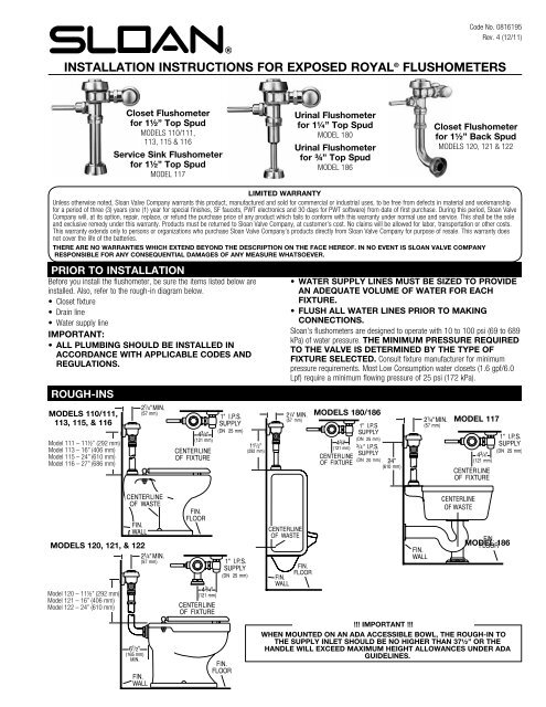 Exposed Royal Flushometers - Sloan Valve Company