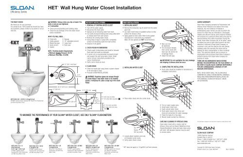 HET Wall Hung Water Closet Installation - Sloan Valve Company