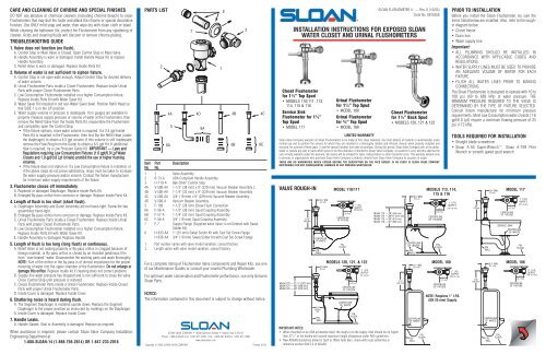 Sloan Exposed Water Closet Flushometers - Sloan Valve Company