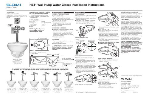 HET* Wall Hung Water Closet Installation Instructions - Sloan Valve ...