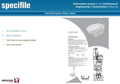 Vaal Sanitaryware: Water closets - Specifile on-line