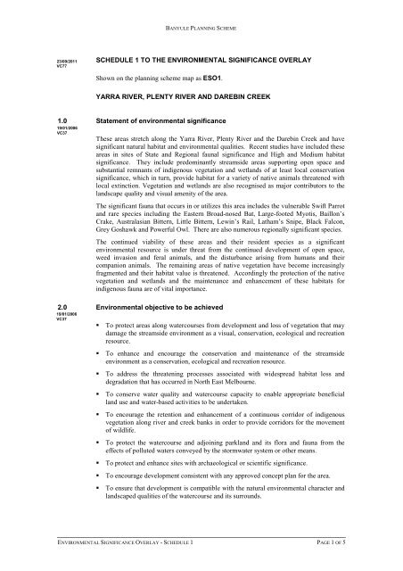 environmental significance overlay - schedule 1 - Victoria's Planning ...