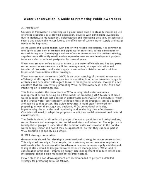 Water Conservation: A Guide to Promoting Public Awareness