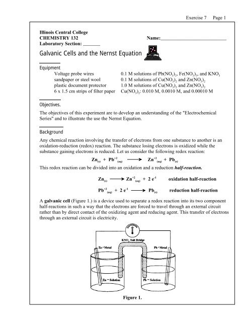Galvanic Cells and the Nernst Equation - Illinois Central College
