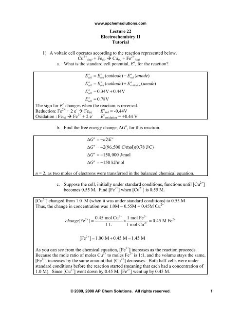 Lecture 22 Electrochemistry II Tutorial