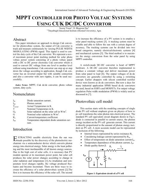 MPPT Controller for Photo Voltaic System using CUK - ijater
