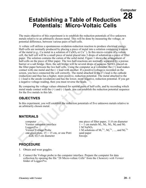 Establishing a Table of Reduction Potentials: Micro-Voltaic Cells