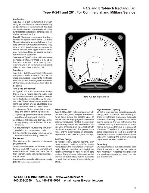 K241 & K261 Rectangular Switchboard Meters - Weschler Instruments