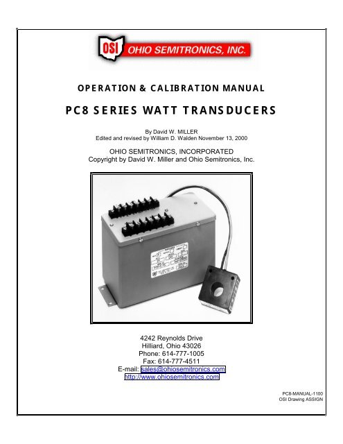 calibration manual for pc8 series watt transducer - Ohio Semitronics