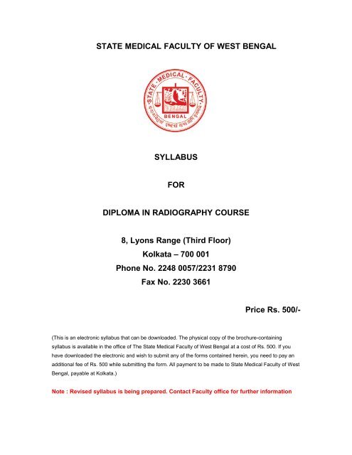 Diploma in Radiography - State Medical Faculty of West Bengal India