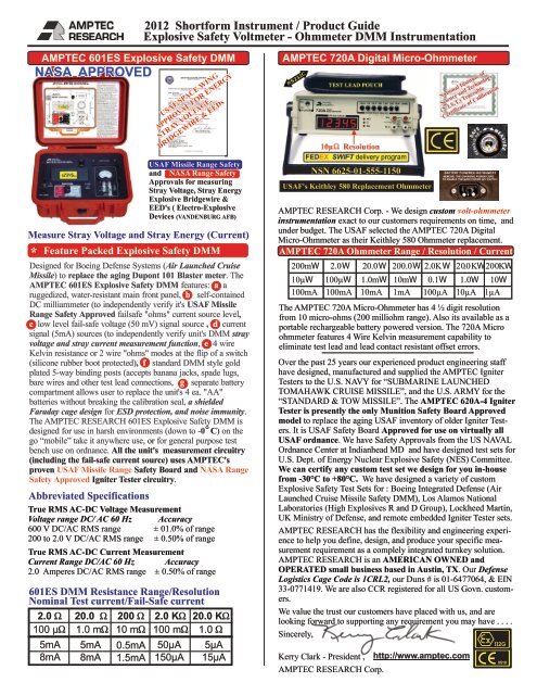 Explosive Safety Voltmeter - Ohmmeter DMM ... - Amptec Research
