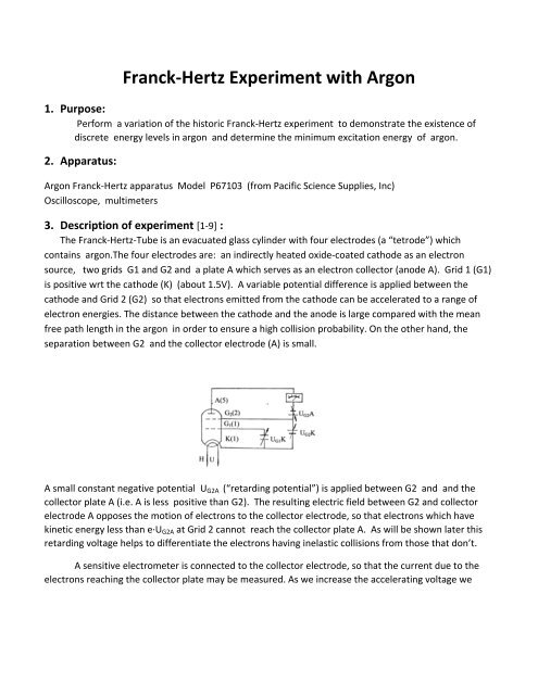Franck-Hertz Experiment with Argon - FSU Physics Department
