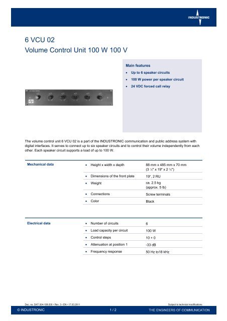 6 VCU 02 Volume Control Unit - Industronic